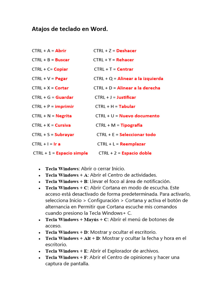Atajos de Teclado en Word | PDF | Ventana (informática) | Microsoft Windows
