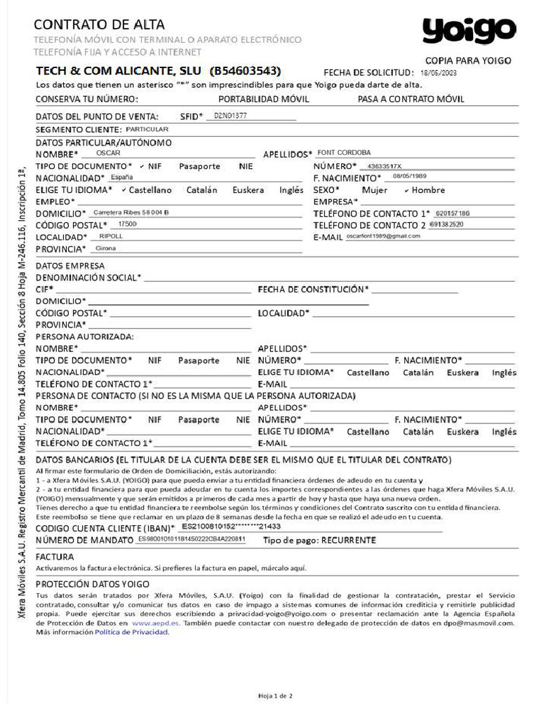 Yoigo Contrato 1 | PDF