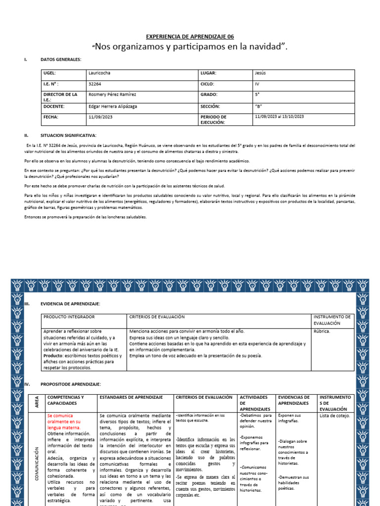 Experiencia de Aprendizaje 06 Set - Oct | PDF | Números | División (Matemáticas)
