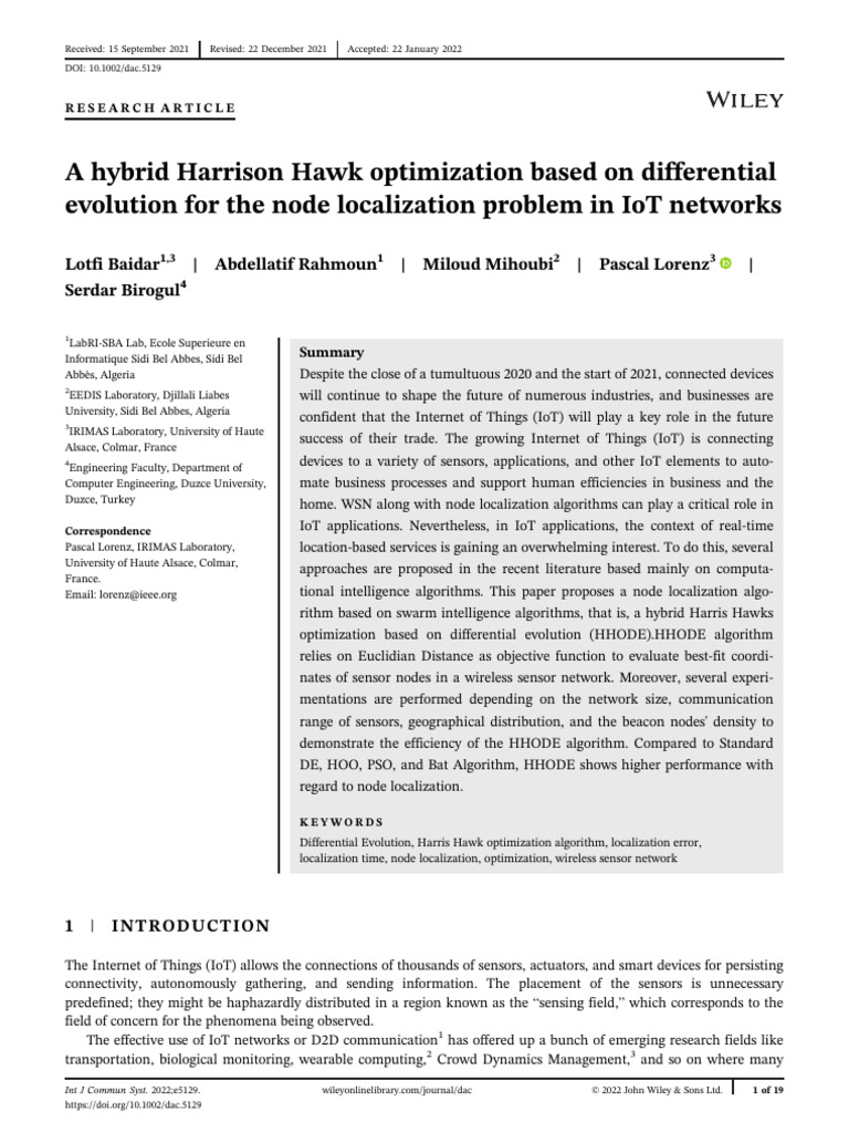 A Hybrid Harrison Hawk Optimization Based On Differential | PDF | Internet Of Things | Metaheuristic
