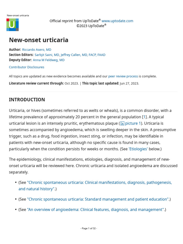 New-Onset Urticaria | PDF | Allergy | Dermatitis