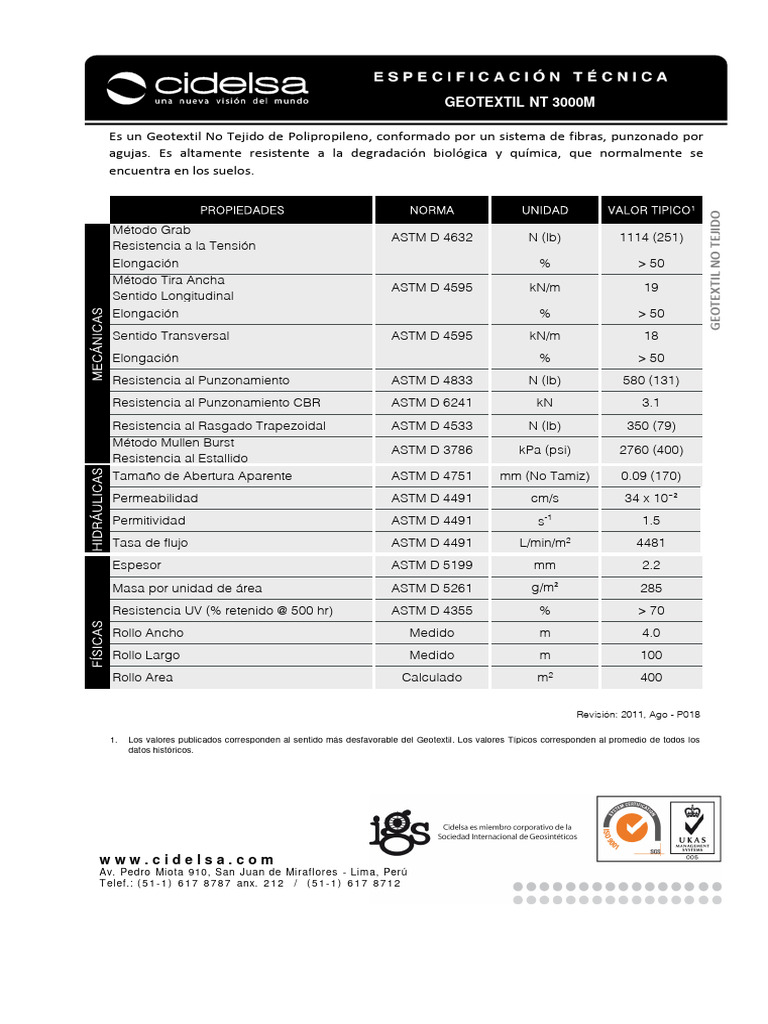 ET Geotextil NT 3000M - Tipico - 2013 Ago | PDF | Materiales