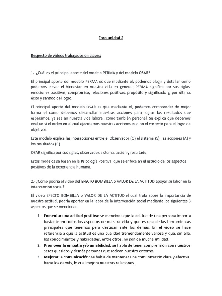 Modelos PERMA y OSAR en Intervención Social | PDF | Empatía ...