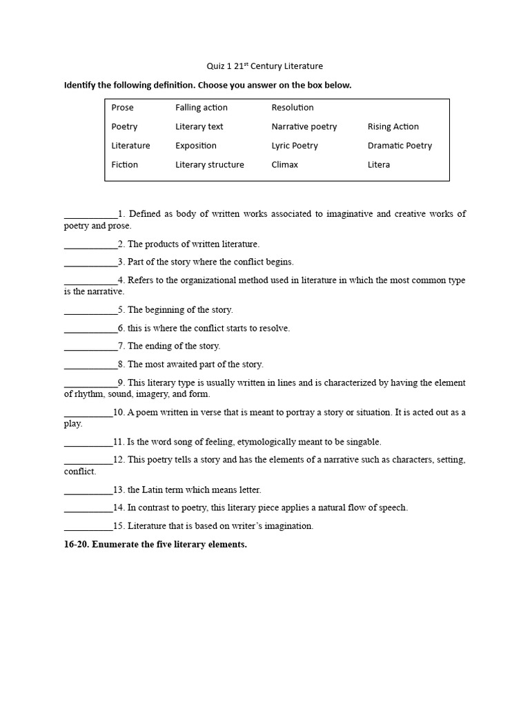 Quiz 1 21st Century Literature | PDF
