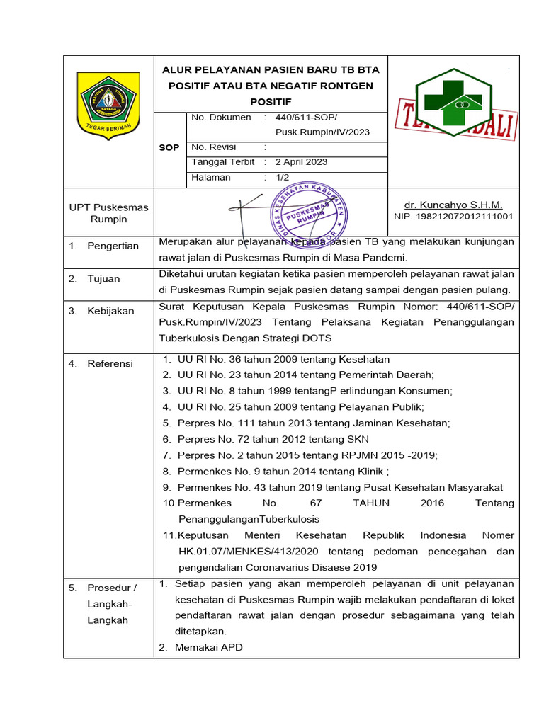 SOP Alur Pelayanan Pasien Baru TB BTA Positif Atau BTA Negatif Rontgen ...