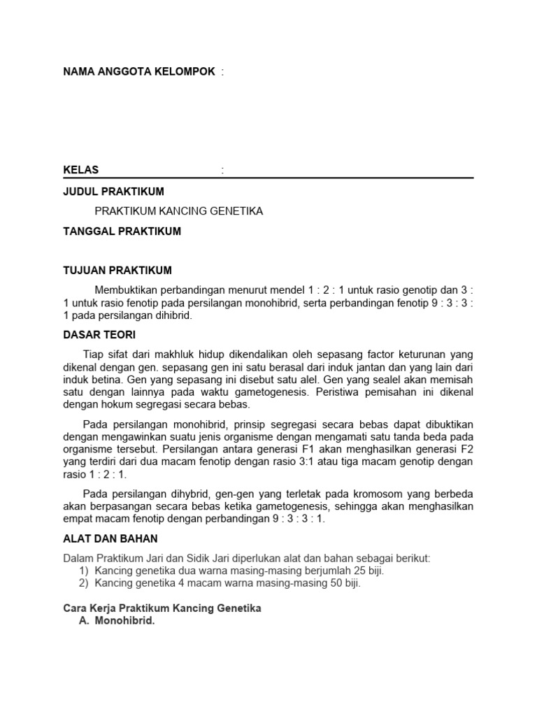 Praktikum Kancing Genetika | PDF