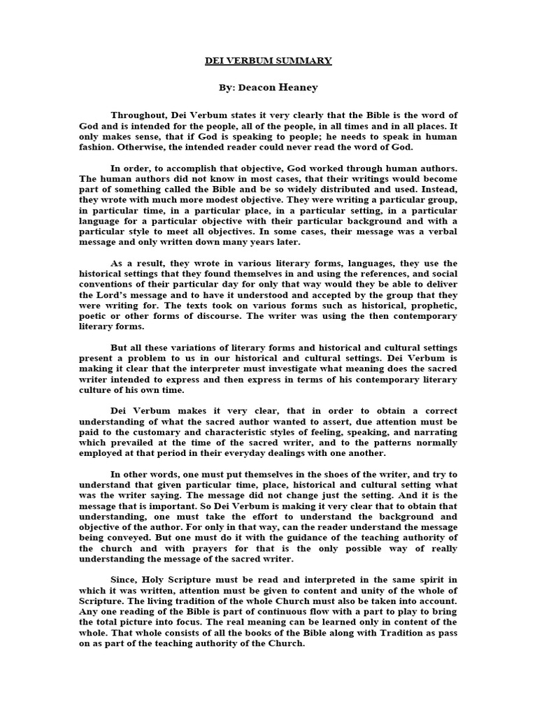 Dei Verbum Summary | PDF | Bible