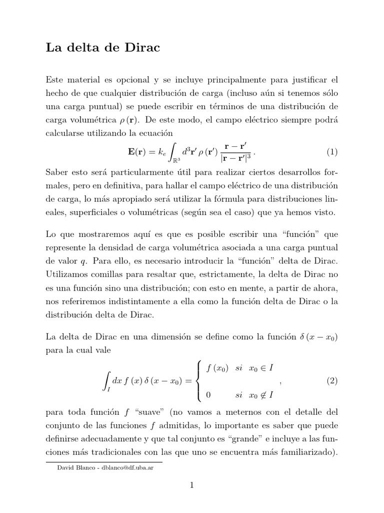 Delta de Dirac | PDF | Función (Matemáticas) | Carga eléctrica