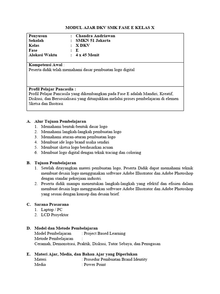 Modul Ajar DKV SMK Fase e Kelas X | PDF