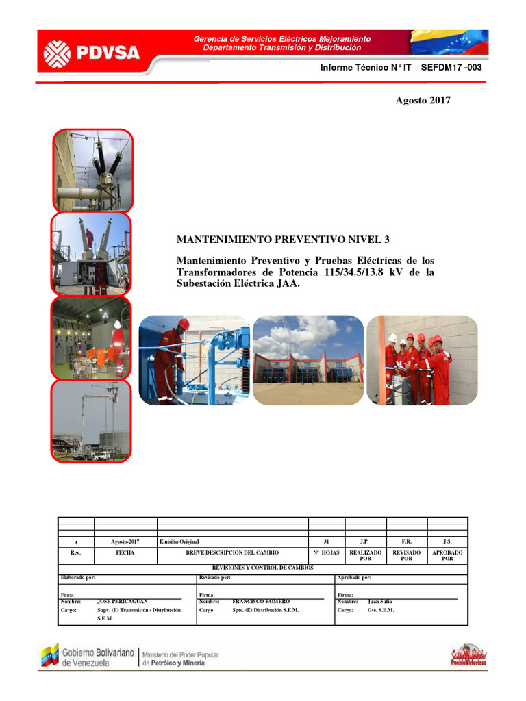 01 Mtto. Pruebas Electricas A Los Transformadores 115 KV S.E. JAA | PDF | Transformador ...