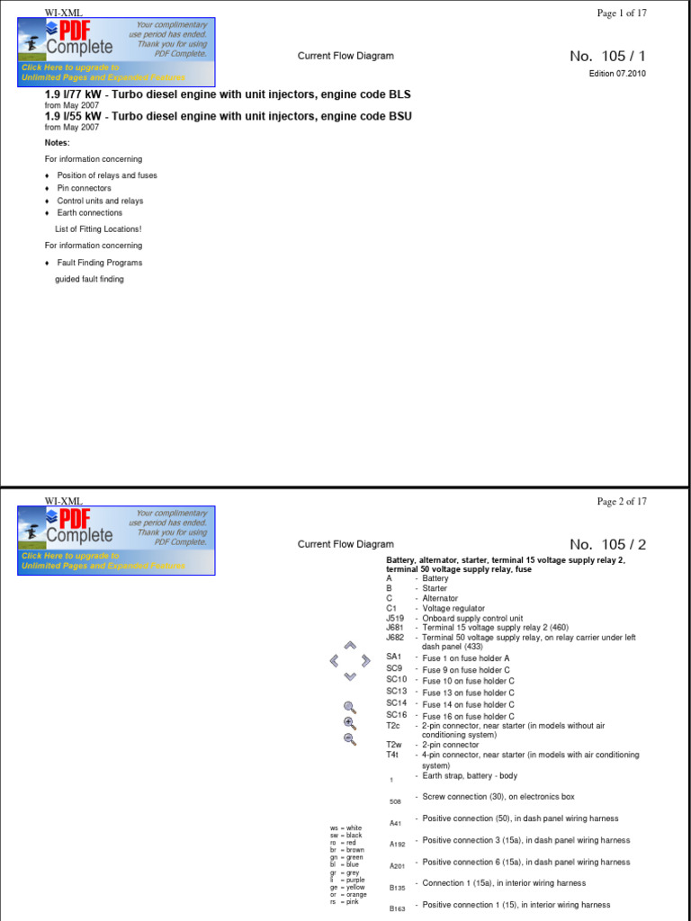 Caddy Current Flow Diagram No. 105 - 1 | PDF | Fuel Injection | Fuse ...