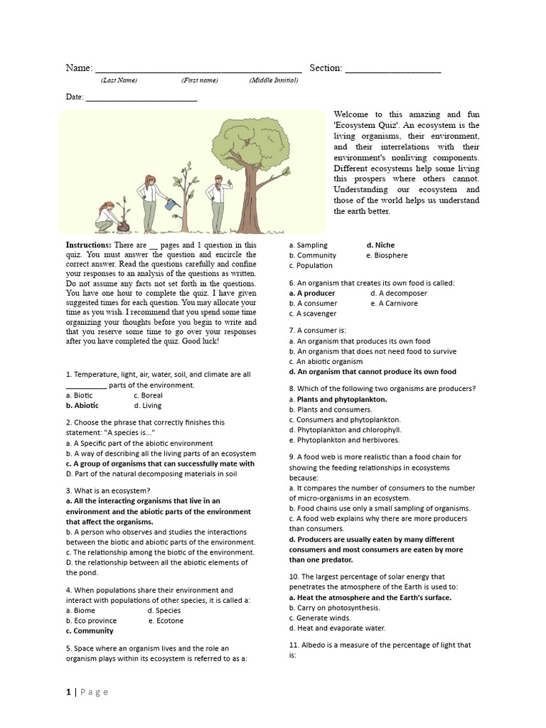 Quiz - Ecosystem | Download Free PDF | Ecosystem | Natural Environment