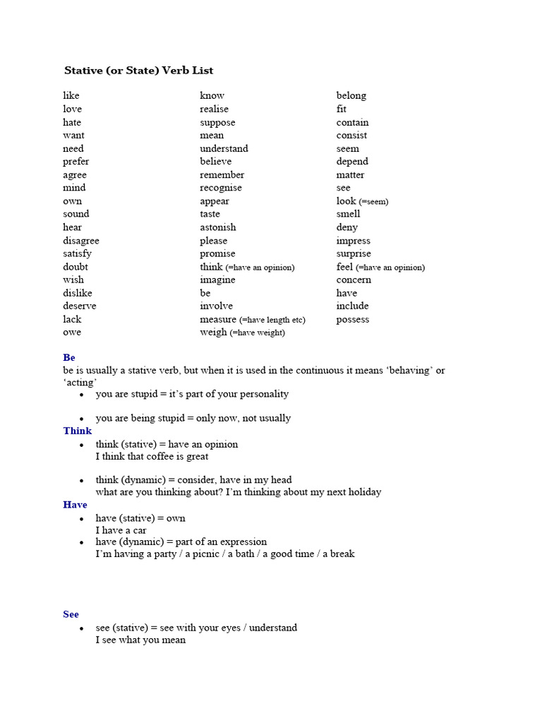 Stative Verbs Grammar Guides - 10275 | PDF | Linguistic Morphology | Syntax