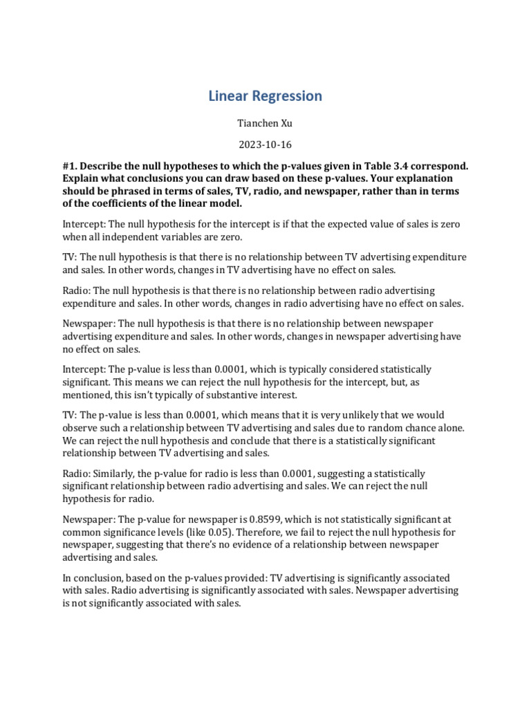 Linear Regression | PDF | Errors And Residuals | P Value Linear Regression | PDF | Errors And Residuals | P Value