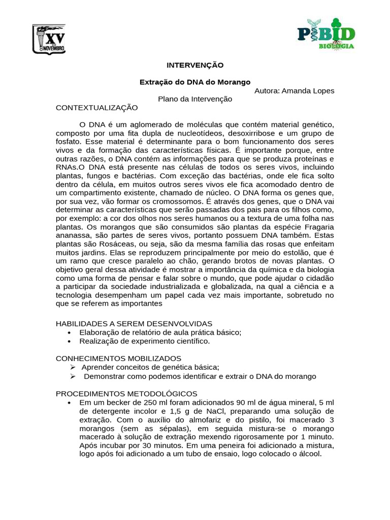 Dna Do Morango Amanda Lopes Costa Garcia | PDF | DNA | Gene