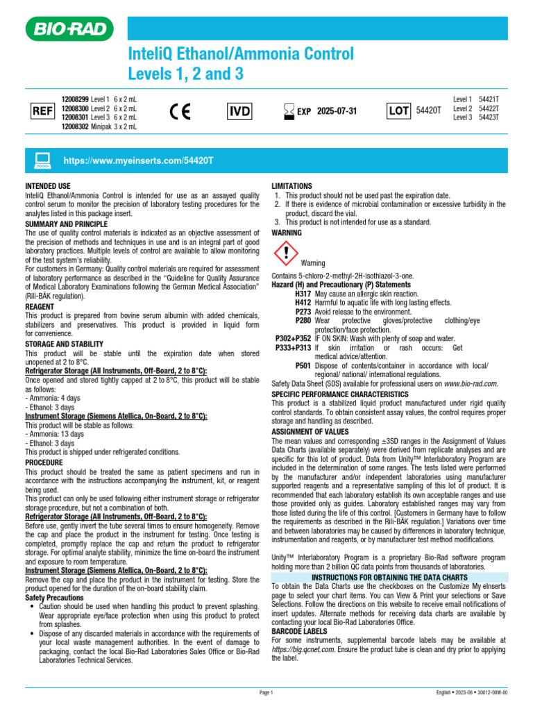 Inteliq Ethanol/Ammonia Control Levels 1, 2 and 3 | PDF | Laboratories ...