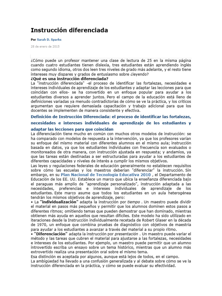 Instrucción Diferenciada | PDF | Instrucción diferenciada | Enseñando