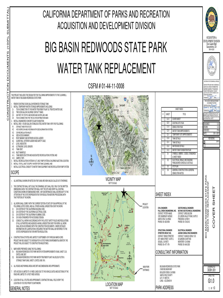 Water Tank Replacement Big Basin Redwoods State Park | PDF | Civil ...