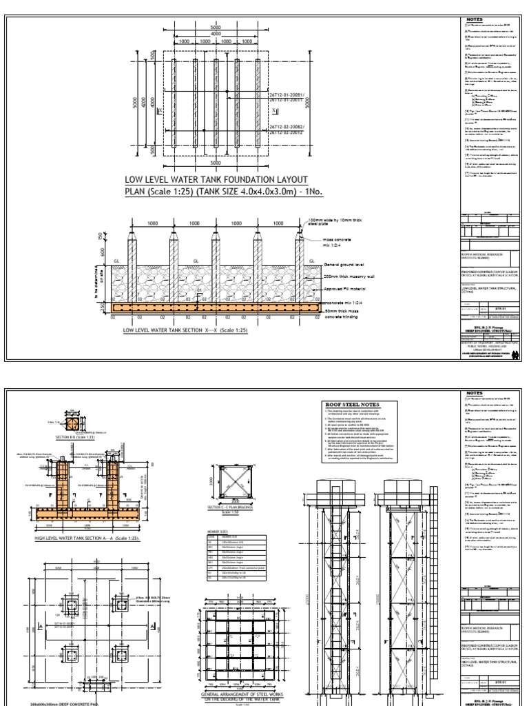 Low Level Water Tank Structural Drawings | PDF | Building | Building ...