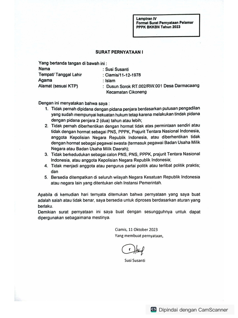 Surat Pernyataan 1 Susi | PDF
