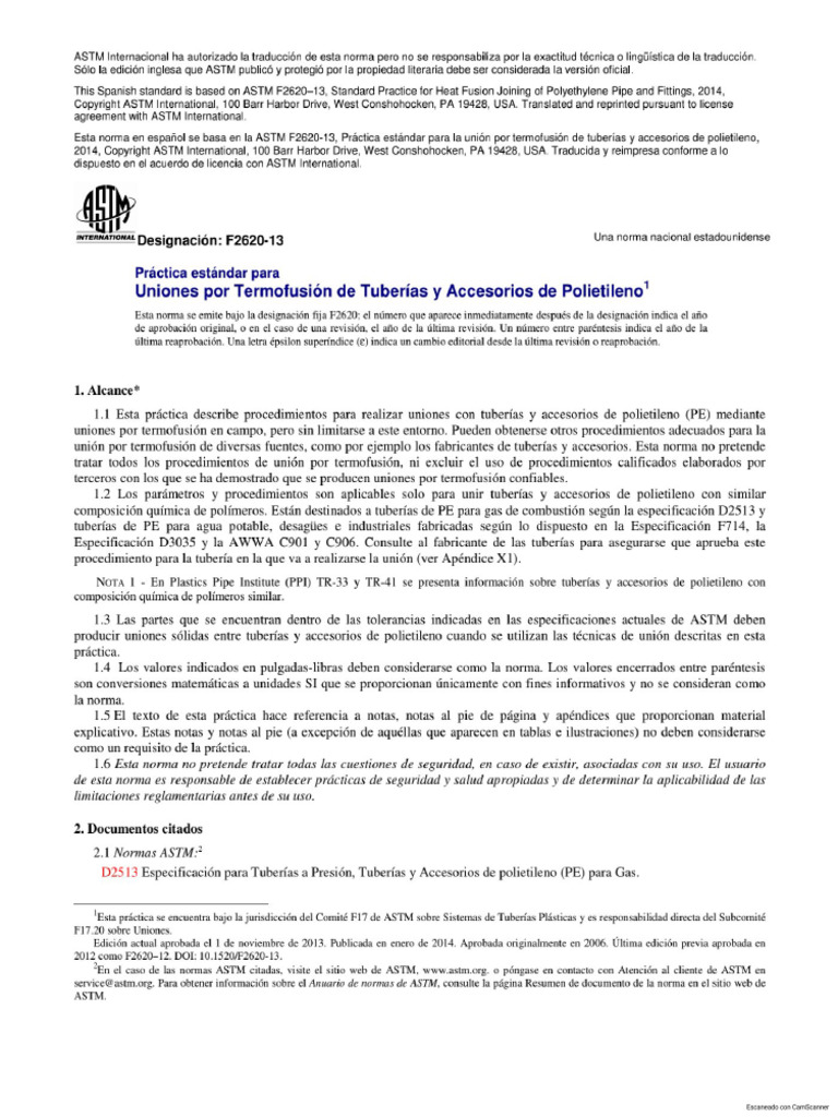 Astm f2620 13 Espanol Norma Tecnica Fusion Polietileno | PDF