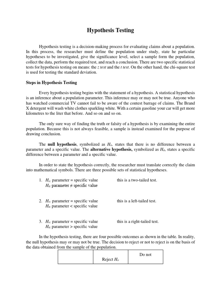 4 Hypothesis Testing 1 Sample Mean For Students | Download Free PDF ...