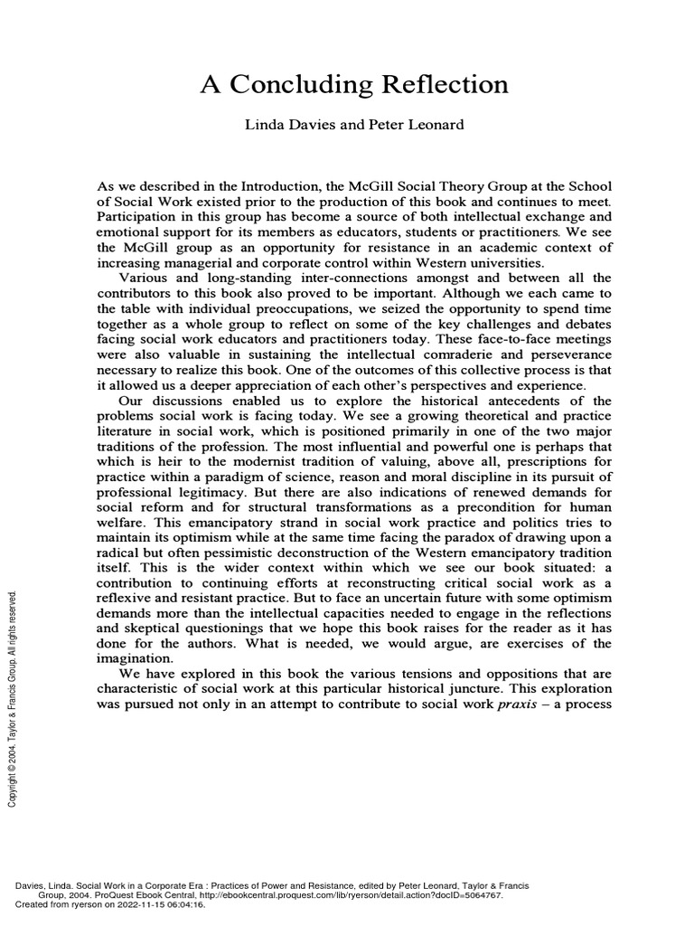 Social Work in A Corporate Era Practices of Power ... - (A Concluding Reflection) | PDF | Social ...