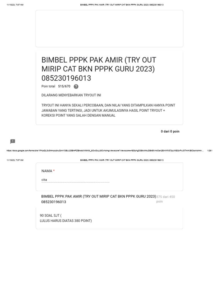 Bimbel PPPK Pak Amir: Try Out 2023 | PDF