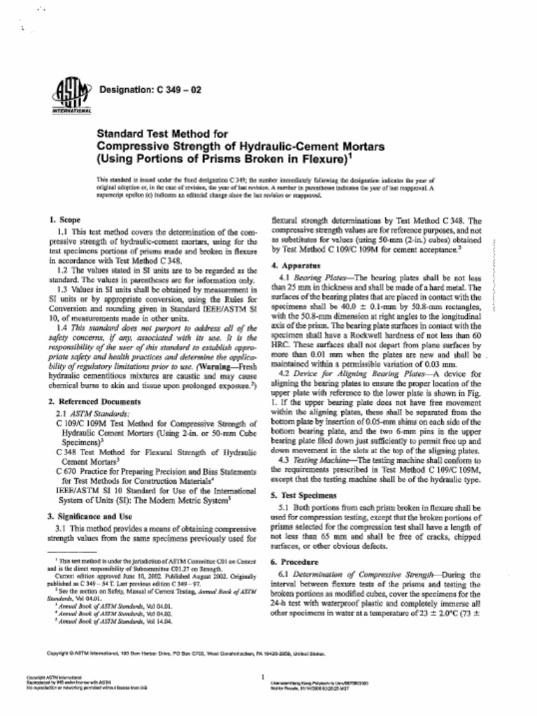 ASTM C349-02 - Standard Test Method For Compressive Strength of ...