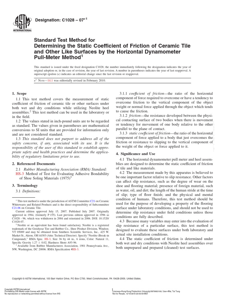 Astm C1028-07 | PDF | Friction | Force