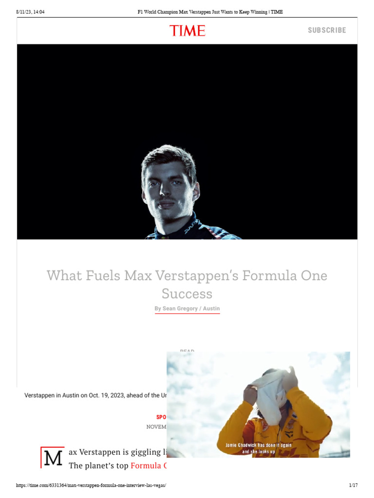 F1 World Champion Max Verstappen Just Wants To Keep Winning - TIME | PDF | Formula One | Formula ...