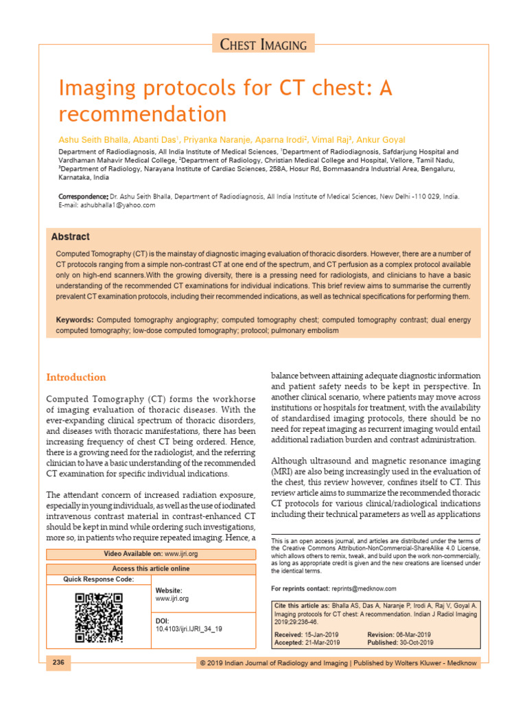 Imaging Protocol of Chest | PDF | Ct Scan | Medical Imaging