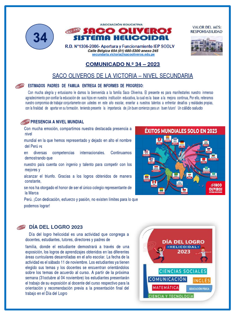 Día del Logro en Saco Oliveros 2023 | PDF | Modificación de comportamiento