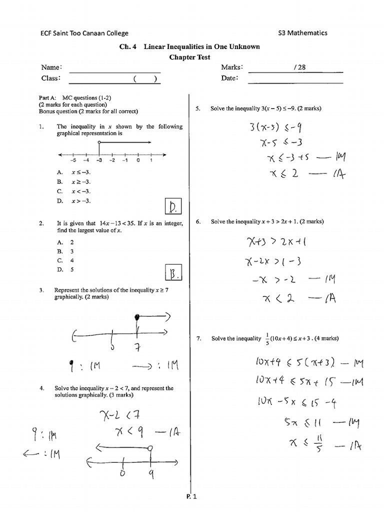 Inequalities Test Ans | PDF