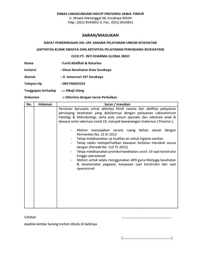 Saran Masukan Ukl Upl | PDF | Sains & Matematika