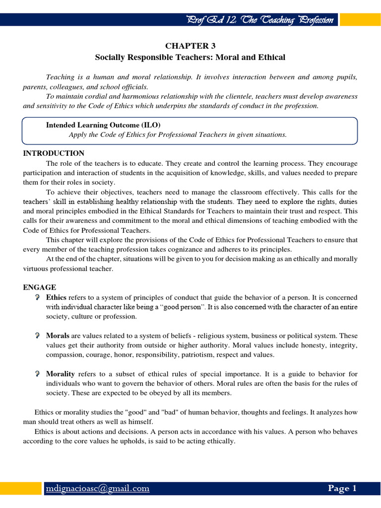 Socially Responsible Teachers-Moral and Ethical - Code of Ethics For Professional Teachers ...