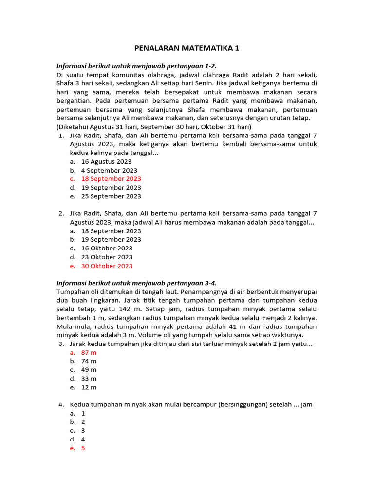 Soal 1 Penalaran Matematika | PDF | Metode & Bahan Ajar | Griya & Taman