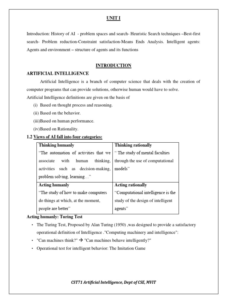 Ai Unit I PDF | PDF | Artificial Intelligence | Intelligence (AI) & Semantics