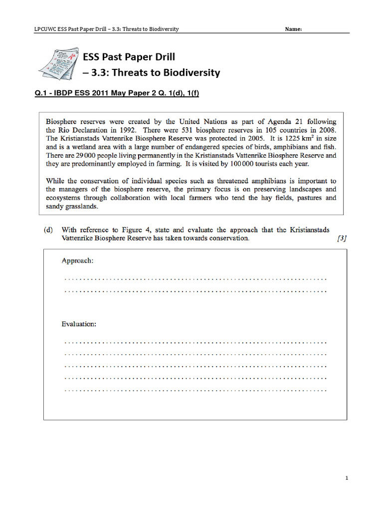 Biodiversity Threats: ESS Past Papers | PDF | Biodiversity | Invasive ...