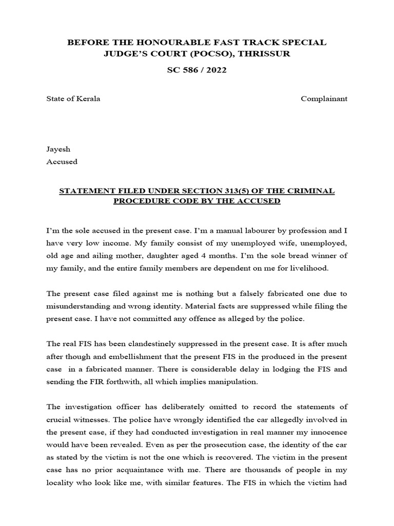 S.313 Statement of Accused | PDF | Prosecutor | Criminal Procedure In South Africa