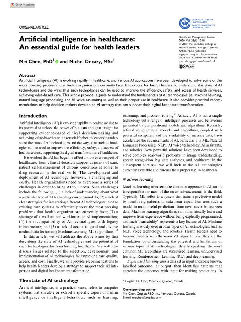 Chen Decary 2019 Artificial Intelligence in Healthcare An Essential Guide For Health Leaders ...