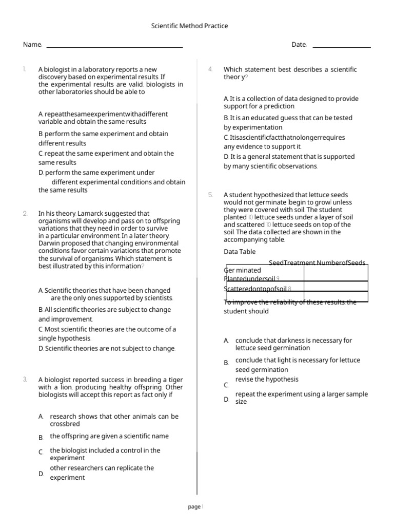 Scientific Method Practice PDF | PDF | Experiment | Hypothesis Scientific Method Practice PDF | PDF | Experiment | Hypothesis
