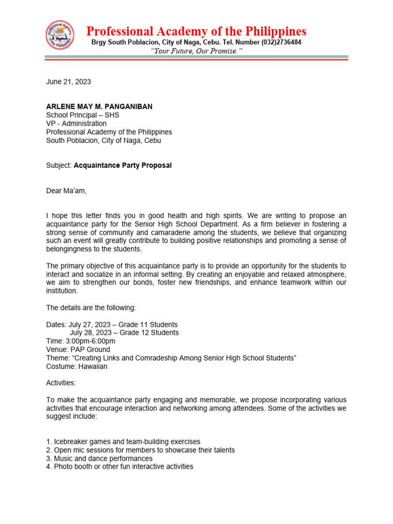 Acquaintance Party Proposal | PDF