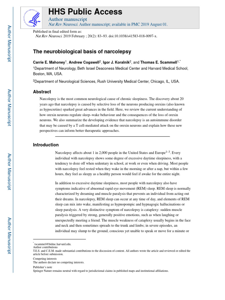 Narcolepsy Neurobiology | PDF | T Cell | Major Histocompatibility Complex