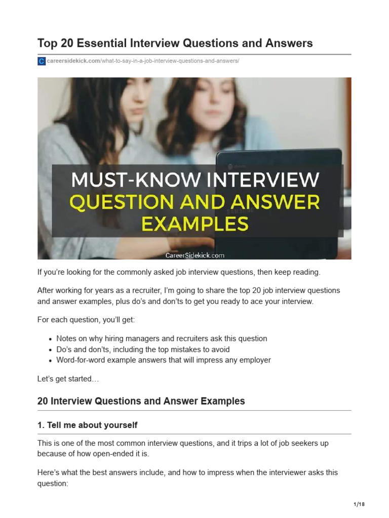Top 20 Interview Questions & Answers | PDF | Job Interview | Leadership
