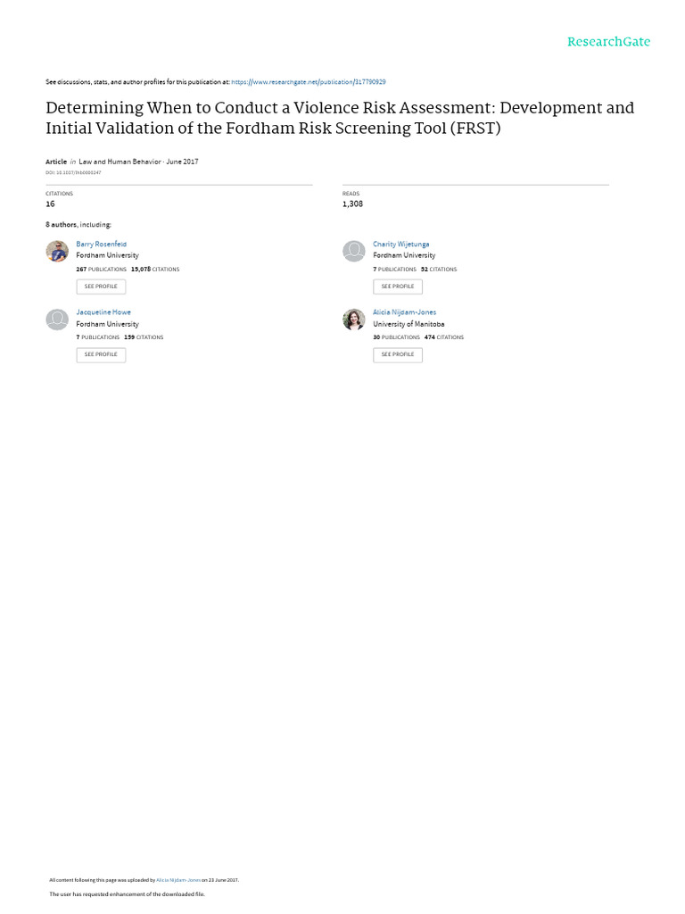 Determining When To Conduct A Violence Risk Assessment Development and ...