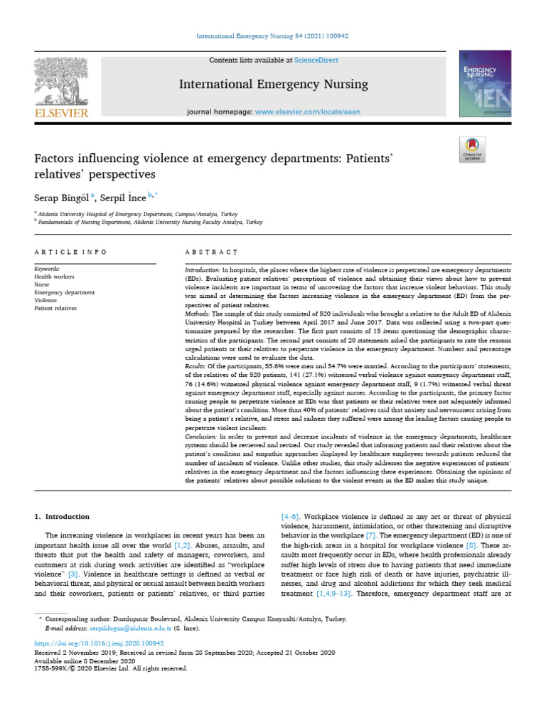 Factors Influencing Violence at Emergency Departments - Patients ...