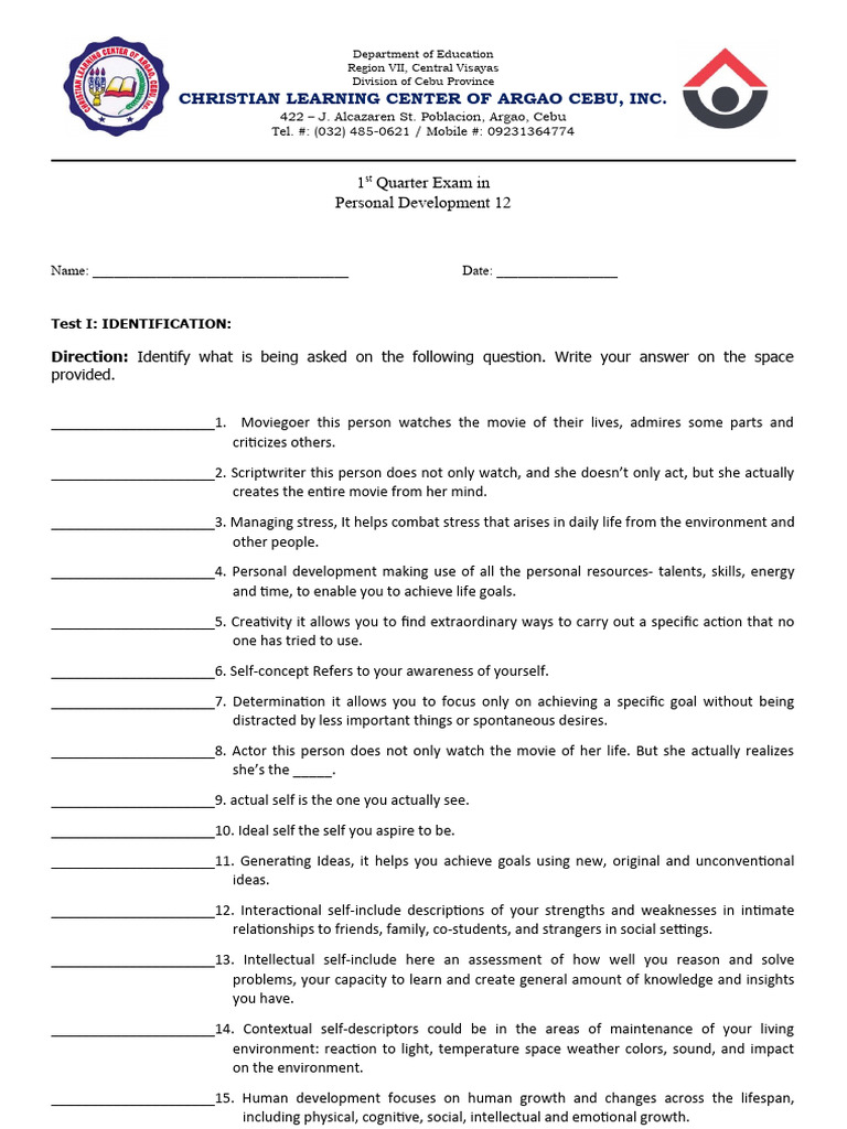 G12 Answer Key | Download Free PDF | Adolescence | Self Concept