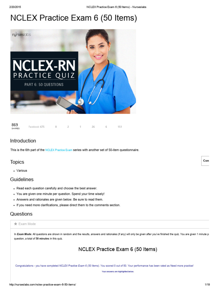 NCLEX Practice Exam 6 (50 Items) - Nurseslabs - PDF | PDF | Childbirth ...