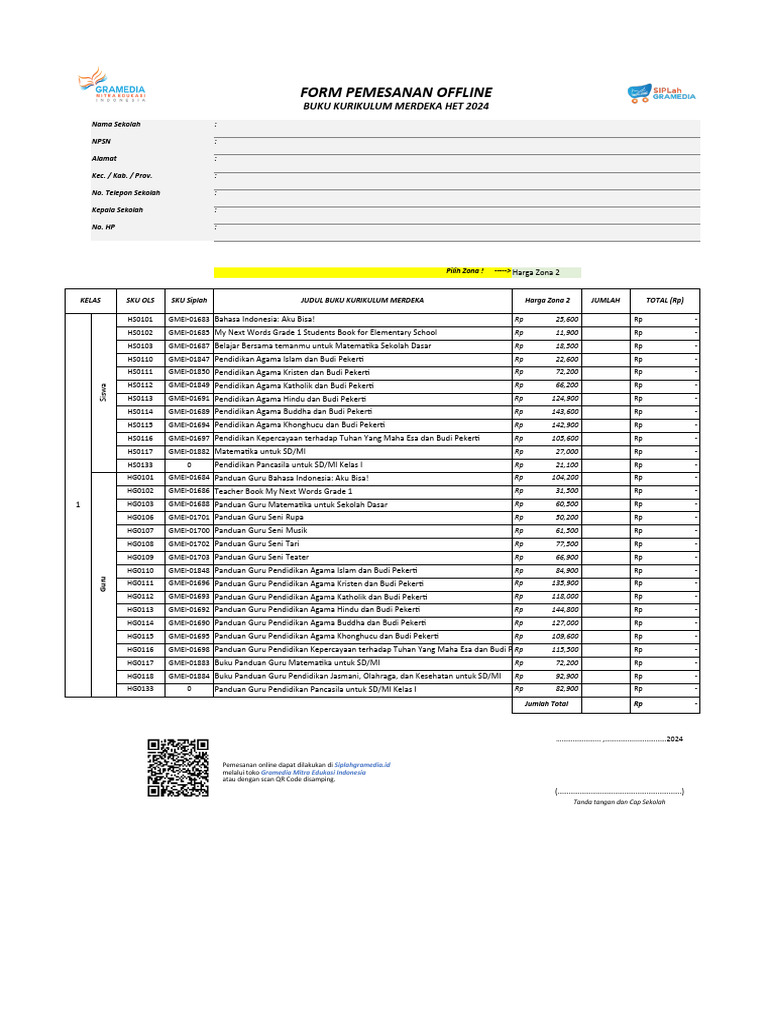 Form Pesanan Offline HET BARU Kurikulum Merdeka 2024 - SK 027 (Jenjang ...